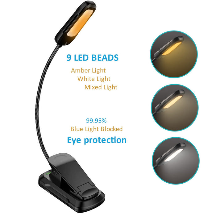 LED Book Light | Clip-On Reading Lamp | USB-C Rechargeable | 3 Color ...