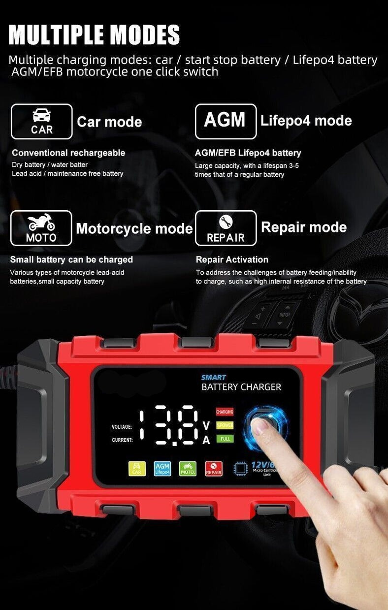 12V Car Battery Charger | Smart Automatic Charger | 6A Fast Charging ...