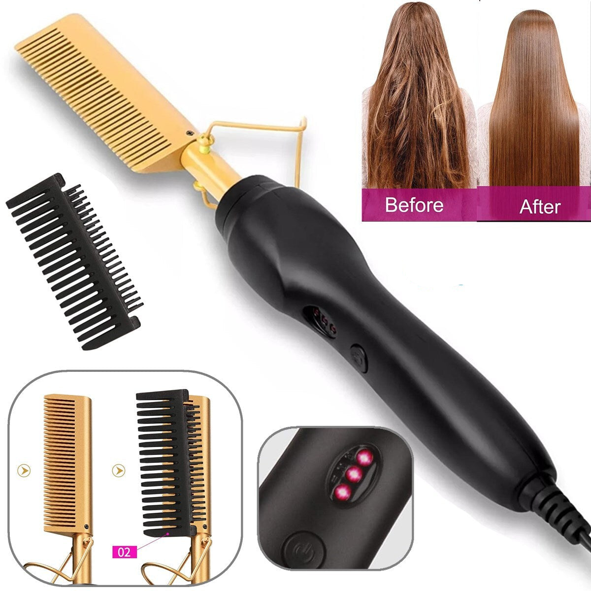 Hot Comb for Thick Curly Hair | Electric Straightening Comb | Anti ...